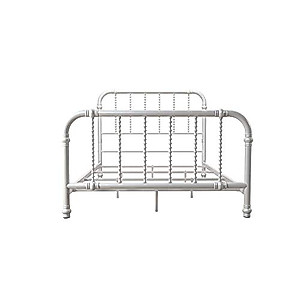 DHP Jenny Lind Kids Metal Bed Frame with Country Chic Headboard and Footboard, Underbed Storage Space for Toys, Twin, White