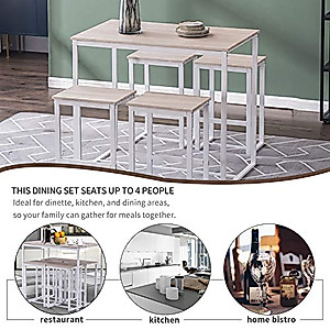 SSLine 5-Piece Bar Table and Chair Set,Modern Industrial Pub Bar Dining Table Set Wood Kitchen Table Set,Counter Height Dining Set with 4 Stools (Oak White)
