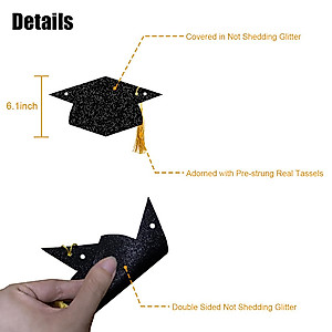 Graduation Decorations Class of 2024 Glitter Pre-Strung Congrats Grad Graduation with Tassel Party Congratulations Banner Decor College High School Graduation Party Favors Black