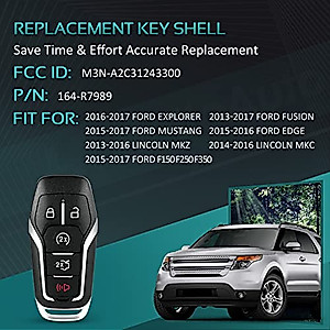 Key Fob Fit for Ford F150 Fusion Mustang Explorer Edge F250 F350 Lincoln MKZ MKC Replacement Keyless Entry Remote Control Smart Key Fob Shell Case with 5 Buttons