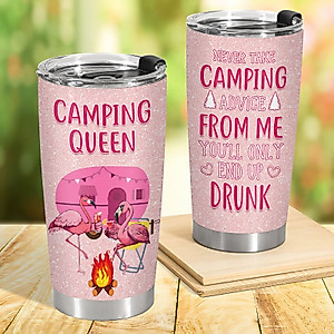 34HD Funny Flamingo Tumbler with Lid, 20 oz Stainless Steel Camping Queen Mug, Vacuum Insulated Camping Tumbler, Flamingo Gifts for Women Mothers Day Christmas Anniversary