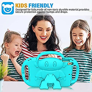 SUPLIK iPad 10.2 Case for Kids, iPad 9th/8th/7th Generation Case, iPad 10.2 2021/2020/2019 Protective Case with Shoulder Strap Handle Stand for Apple iPad 10.2 inch Model, Cyan