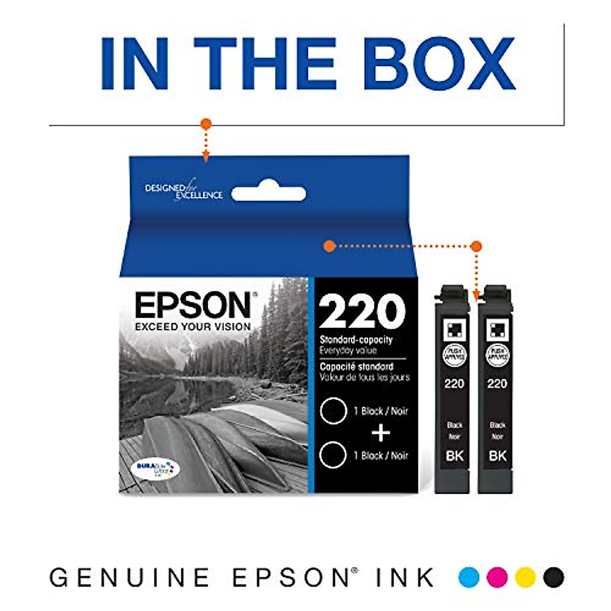 EPSON T220 DURABrite Ultra -Ink Standard Capacity Black Dual -Cartridge Pack (T220120-D2) for select Epson Expression and WorkForce Printers