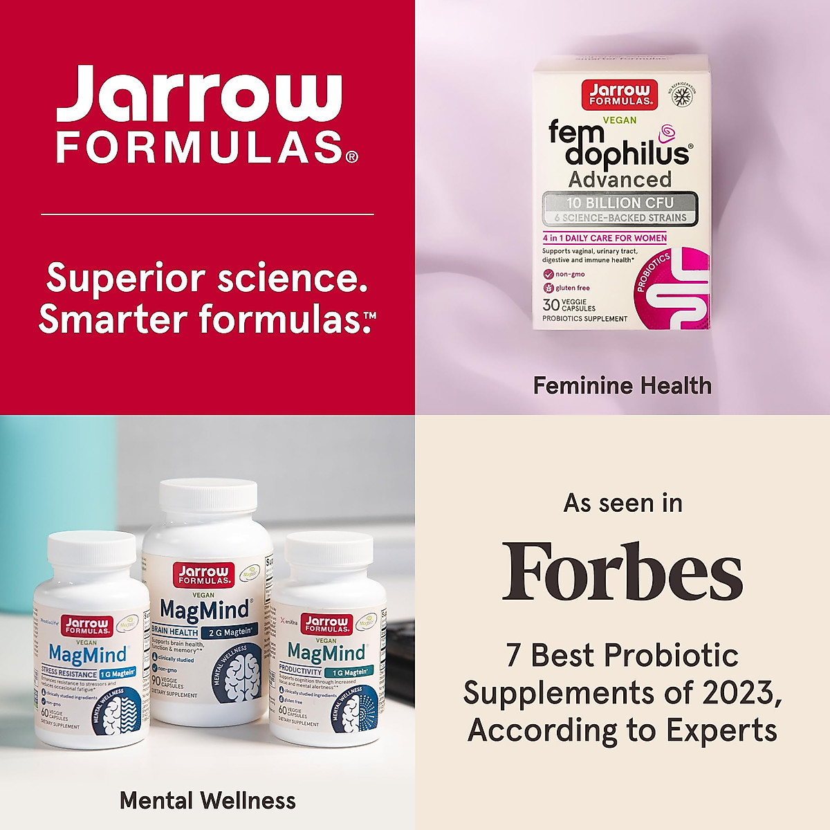 Jarrow Formulas Fem-Dophilus Probiotics 1 Billion CFU With 2 Clinically Effective Strains, Dietary Supplement for Vaginal Health and Urinary Tract Health, 60 Veggie Capsules, 60 Day Supply