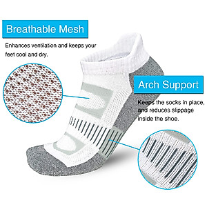 APTYID Women's Ankle Socks Athletic Cushioned Running, Size 6-9, White, 6 Pairs