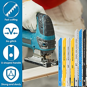 24PCS U-Shank Jig Saw Blade Set, Jigsaw Blades Set for Wood Plastic Metal Cutting, HCS/HSS Jig Saw Blades Fit Most U Shank Jigsaws