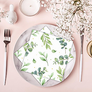 100PCS Eucalyptus Napkins Greenery Disposable Decorative Guest Papers for Wedding Green Foliage Eucalyptus Leaf Theme Luncheons Dinners Supplies for Bridal Shower Birthday Party Decoration