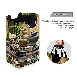 Kigai Zen Basalt Stones on Wood Laundry Baskets Collapsible Large Storage Laundry Baskets,Storage Basket with Handles Clothes Organizer