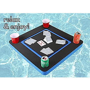 Polar Whale Floating Game or Card Table Blue and Black Tray for Pool or Beach Party Float Lounge Durable Foam 23.5 Inch Drink Holders with Waterproof Playing Cards Deck UV Resistant