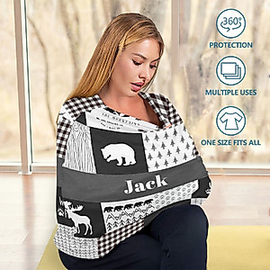 Personalized Baby Car Seat Cover for Boys Girls, Custom Nursing Covers for Breastfeeding with Name, Infant Stroller Cover, Baby Carseat Canopy for Newborn, Multiuse Car Seat Canopies, Woodland Theme