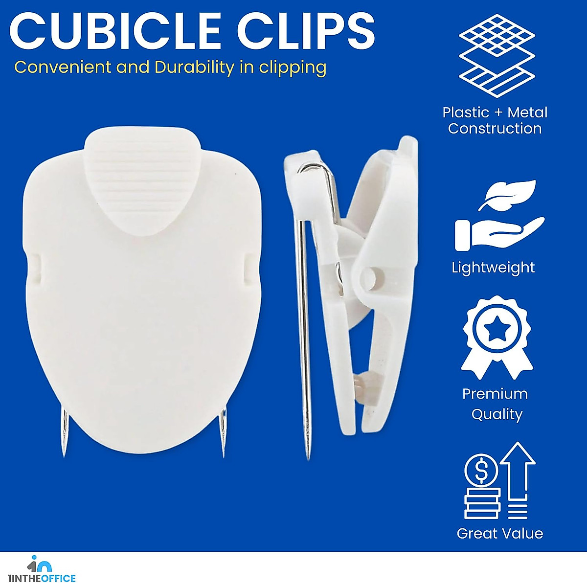 1InTheOffice Cubicle Clips, Cubicle Clips for Fabric Walls, Cubicle Wall Clips, White, 20 Pack