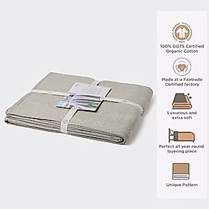 100% Organic Cotton Blanket Full/Queen| Herringbone Weave Throw Blankets |Light Weight and Breathable |Cozy and Soft Throw |GOTS Certified Thermal Blanket |Sand Full/Queen Size Blanket|90 x 92 in…