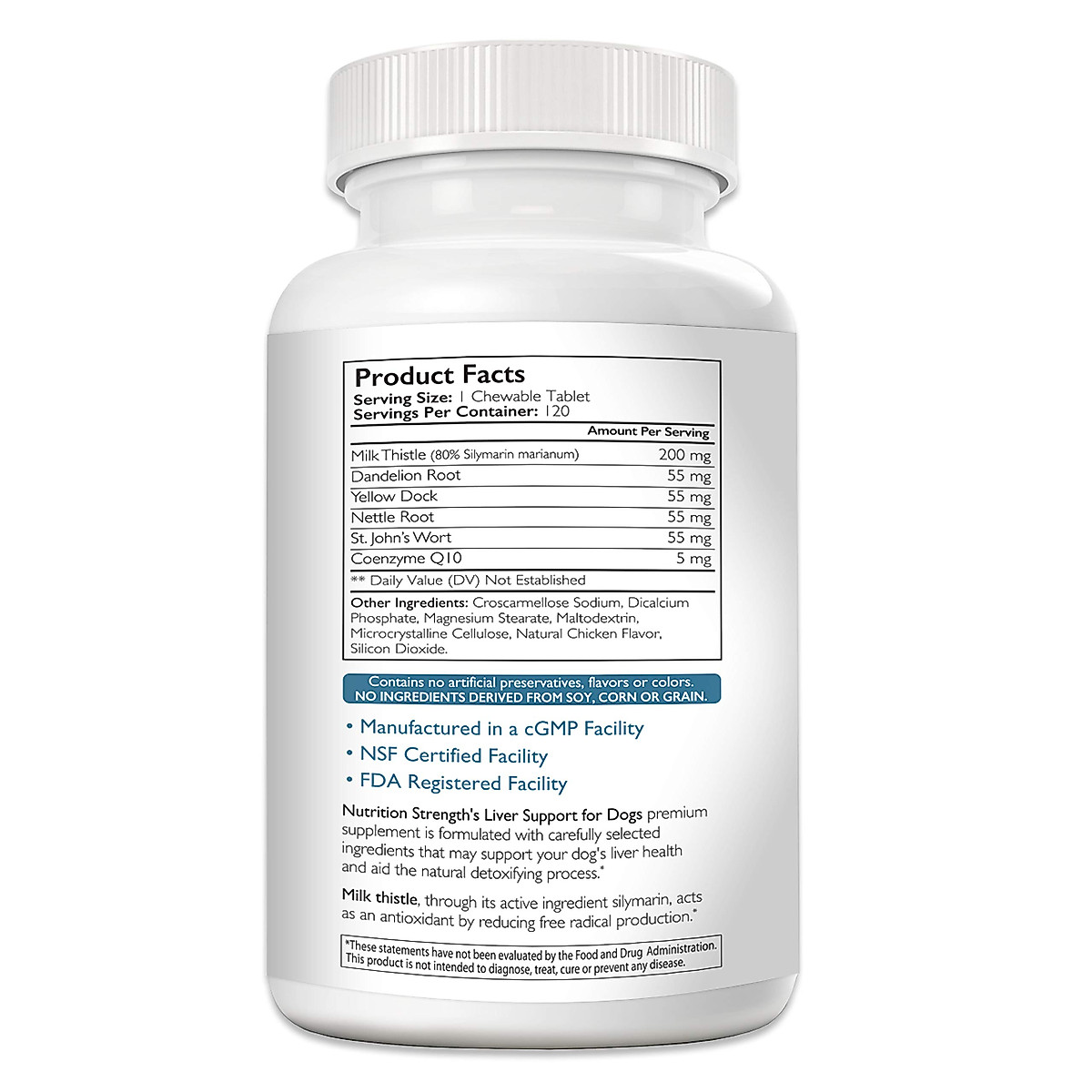 Nutrition Strength Liver Support for Dogs to Promote Natural Detoxification, with Milk Thistle for Dogs, Dandelion Root, Yellow Dock, Nettle Root, St. John's Wort & Coenzyme Q10, 120 Chewable Tablets