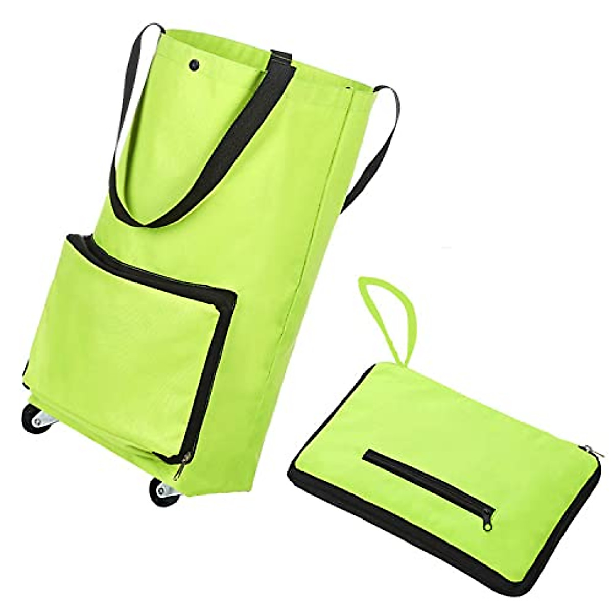 Shopping Bag with Wheels, BESUNTEK Foldable Portable Shopping cart Reusable Collapsible Trolley Bags Tote Grocery Cart, Large Capacity Utility Bag for Travel Shopping Home Kitchen Supermarket