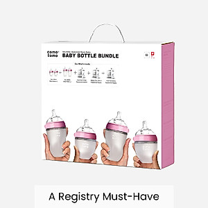 Comotomo Baby Bottle Bundle, Pink, (7 Piece Set)