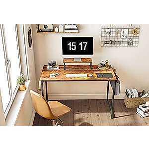 Cubiker 55 Inch Computer Writing Desk for Home Office, Study Work Table with Small Monitor Stand and Storage Bag, Easy to Assemble