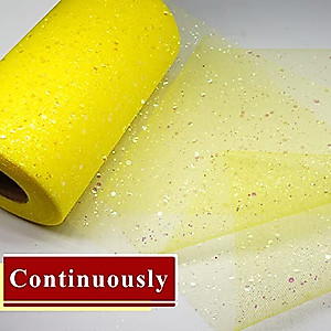 Yellow Glitter Tulle Rolls 6 Inch by 50 Yards Sequin Tulle Fabric Ribbon for DIY Tutu Skirt Sewing Bow Wedding Decorations Craft Supplies