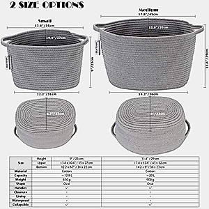 Sea Team Oval Cotton Rope Woven Storage Basket with Handles, Diaper Caddy, Nursery Nappies Organizer, Baby Shower Basket for Kid's Room, 14.2 x 9 x 11.4 Inches (Medium Size, Mottled Brown)