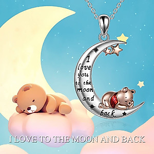 LILALO Bear Necklace Sterling Silver Moon Jewelry with I Love You To the Moon & Back Cute Animal Bear Gifts for Women Teens Birthday Christmas-Style 1