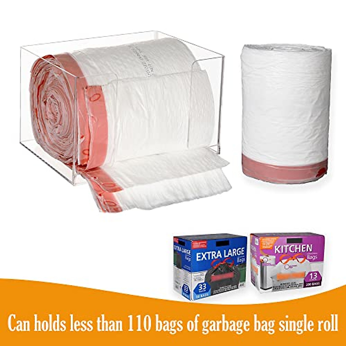 Aphbrada Extra Large Trash Bag Dispenser Roll Holder, Wall Mount Acrylic Garbage Bag Dispenser Roll Holder for Kitchen Cabinet, Trash Waste Bin Liners Organizer Under Sink, Clear