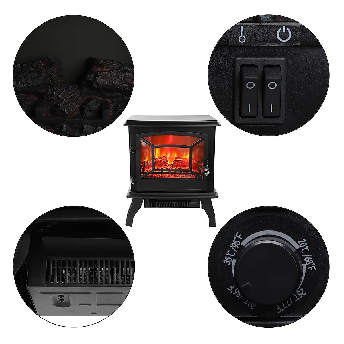 FRITHJILL Electric Fireplace Heater,1400w Indoor Freestanding Portable Fireplace Stove, Overheating Safety Protection