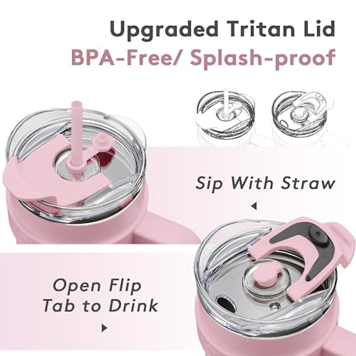 Tumzak 40oz Tumbler with Handle and Straw Lid Double Wall Vacuum Insulated Stainless Steel Travel Mug Tumbler Resuable Leak-proof Water Bottle for Iced Coffee (Pink)