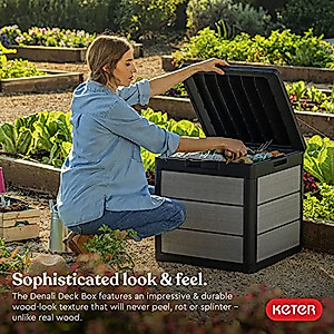 Keter Denali 30 Gallon Resin Deck Box for Patio Furniture, Pool Accessories, and Storage for Outdoor Toys, Grey/Black