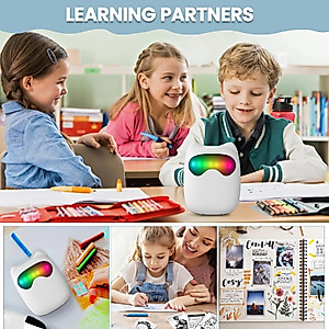 Mini Sticker Printer, Inkless Pocket Sticker Printer with 6 Color Lighting Modes, Bluetooth Thermal Printer with 13 Rolls Paper Compatible with Android & iOS for Journal, Memo, Photo, DIY, Gifts