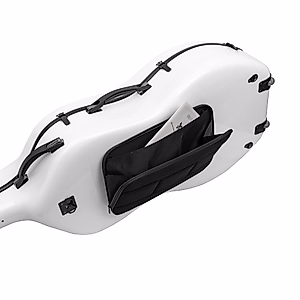 MI&VI CC-7002WB Classic Carbon Fiber Composite Cello Case (Full Size) 4/4 with Wheels | Carry Straps | 12.5lb Lightweight | Tough Shell (White + Bag)