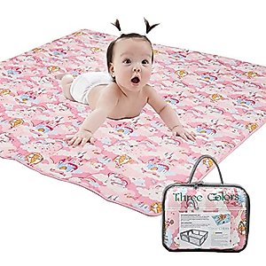 Three Colors Play Mat for Baby, Baby Mat for Floor, Playmat for Babies, 50x50 Play Mat for Playpen, Soft & Skin-Friendly Cotton Fabric, Non-Slip Foldable Activity Girl Playpen Mat