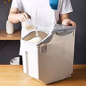 Zaop 30Lbs Airtight Rice Storage Container, Sealed Food Cereal Grain Bins with Scale Measuring Cup, Pet Food Bucket Tank, Gray, 0OHT05A8GMV8508112NCR1NJT, Large