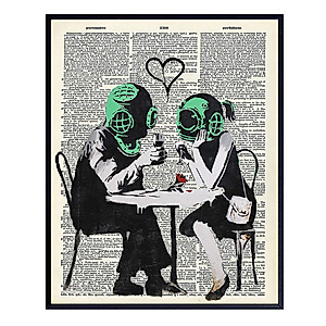 Banksy Steampunk Divers Dictionary Art Print - Vintage Upcycled Wall Art Poster- Modern Chic Home Decor for Kitchen, Living Room, Bedroom - Gift for Graffiti, Mural Fans, 8x10 Photo Unframed