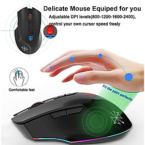 Rechargeable Keyboard and Mouse,Suspended Keycap Mechanical Feel Backlit Gaming Keyboard Mouse Set-Wireless 2.4G Drive Free,Adjustable Breathing Lamp,Anti-ghosting,12 Multimedia Keys (Black-RGB)