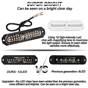ASPL 8pcs Sync Feature Ultra Slim 12-LED Surface Mount Flashing Strobe Lights for Truck Car Vehicle LED Mini Grille Light Head Emergency Beacon Hazard Warning lights (Amber)