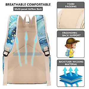 Pawsky Waterproof School Backpack Set Fits 14" Laptop Backpack Daypack College School Bookbag with Lunch Box and Pencil Case (Marble-Blue)