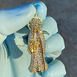 Bling Cartel La Santa Muerte Hip Hop Pendant Iced Charm Flooded Out 14K Gold Finish Small 2"