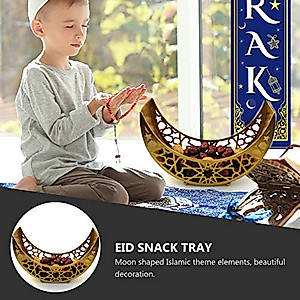 PRETYZOOM Crescent Moon Tray Ramadan Eid Mubarak Trays Platters Moon Dinner Plate Tableware Dessert Food Serving Tray Ramadan Muslim Islamic Party Supply Golden