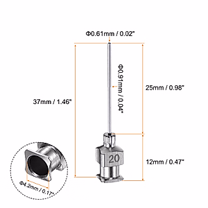 HARFINGTON 10pcs 20Gauge Stainless Steel Dispensing Needles, 1" All Metal Glue Needle Tube Blunt Tips Luer Lock for Thick Liquids, Ink, Glue, Lab Use