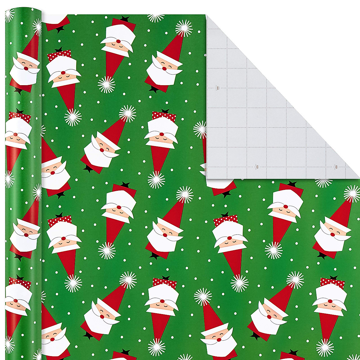 Hallmark Christmas Wrapping Paper Bundle with Cut Lines on Reverse (Pack of 6; 180 sq. ft. ttl.) Modern Santa, Trees on Black, Stripes, Ornaments