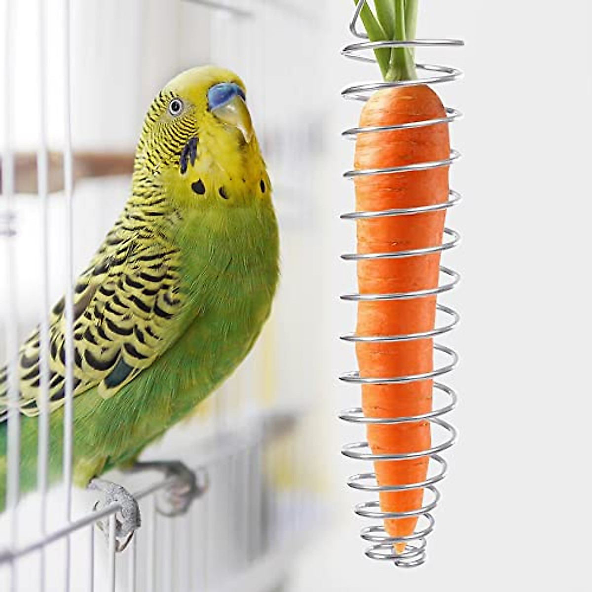 ACSUZ Bird Feeder Pole Parrots Foraging Toys for Birdcage Spiral Metal Bird Food Holder with Hook Stainless Steel