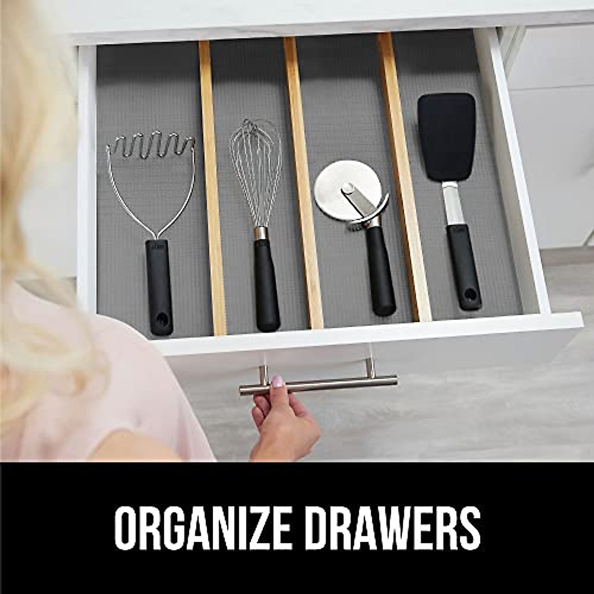 Gorilla Grip Wire Shelf Liners Set of 4 and Smooth Drawer Liner, Wire Shelf Liner Size 18x36 in Charcoal, Waterproof Hard Plastic, Drawer Liner Size 12x10 in Gray, Non Adhesive, 2 Item Bundle