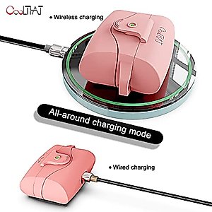 COOLTHAT 5 in One New Airpods Pro Case Cover with Magnetic Button Secured Lock(Designed in Jun. 2022), 360° Shockproof Protective Case for Airpod Pro 2019, Supports Wireless Charging（Pink）