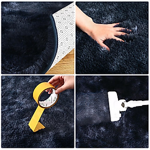 GAOMON 9x12 Fluffy Area Rugs or Bedroom Furry Rug for Living Room, Fuzzy Shag Fur Rug for Nursery Room Tie-Dyed Non-Skid Plush Throw Rug Shaggy Accent Rug for Indoor Home Floor Carpet, Dark Navy