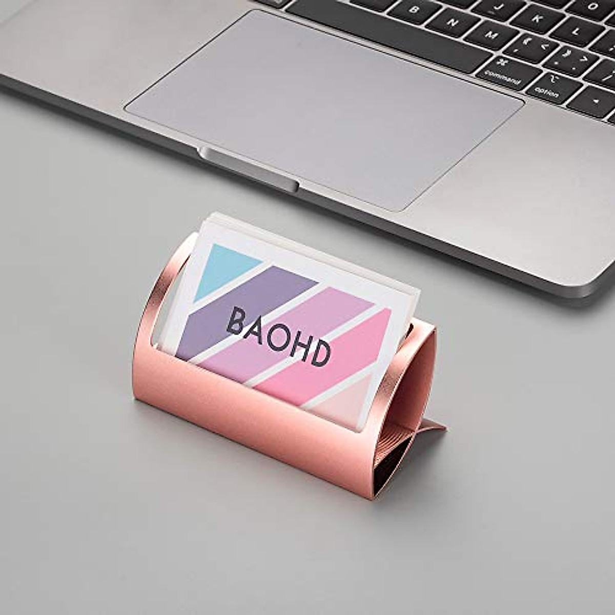 Metal Business Card Holder for Desk, Modern Aluminum Business Card Display Holder Stand, Desktop Name Card Rack Organizer Desk Card Accessory for Office Home (Rose Gold)