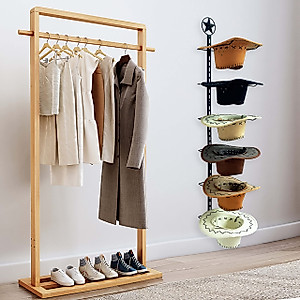 Dancenser Cowboy Hat Rack for Wall, 6 Pieces Cowboy Hat Holder, Western Hat Rack for Cowboy Hats with Decorative Star, Rustic Metal Cowboy Hat Wall Storage for Room Western Decor, Black
