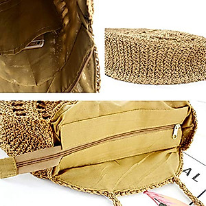 Women's Girl Boho Handwoven Rattan Straw Bag Shoulder Bag Handbag (Brown)