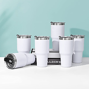 8 Pack Stainless Steel Tumblers, 30oz Insulated Tumblers, Double Wall Vacuum Tumbler Coffee Cup, Stainless Steel Travel Mug with Lid and Straw, Durable Powder Coated Insulated Coffee Cup, White