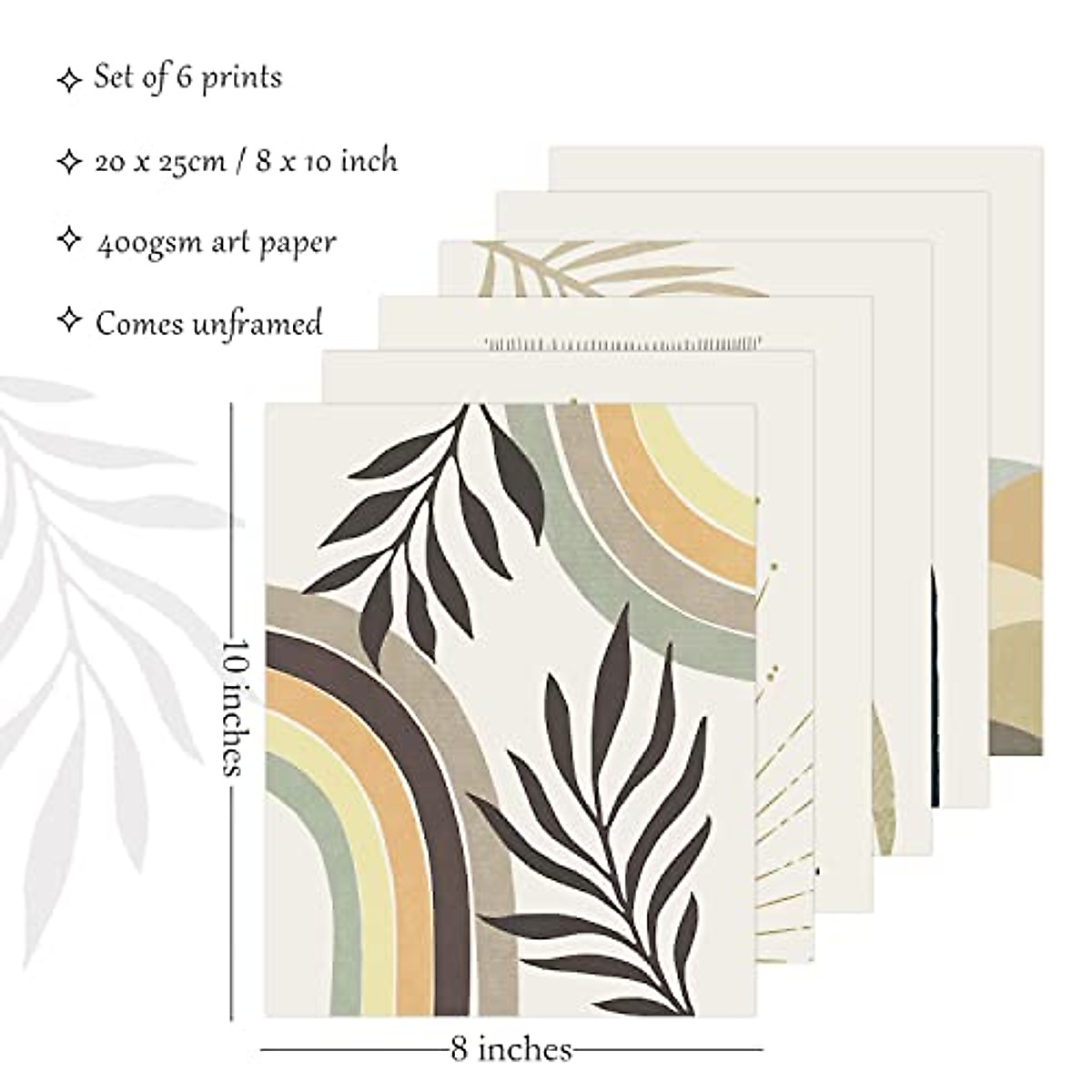 Howwii Boho Wall Art for Bedroom, Minimalist Boho Wall Decor Bathroom, Abstract Botanical Geometric Neutral Office Room Decor, Mid Century Modern Aesthetic Wall Art, Set of 6, 8"x10" Unframed