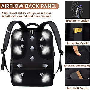 LOVEVOOK Laptop Backpack for Men, Waterproof Work Computer Backpack, Anti Theft Travel Business Backpack with USB Charging Port for Womens, College Backpack Fits 17 Inch Laptop, Black