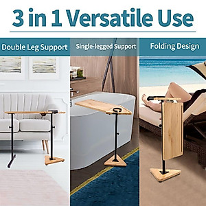 Kytuwy Bathtub Tray Table with Adjustable Height, Freestanding Foldable Bath Tray for Bathtub with Tablet Holder, Cellphone Tray and Wine Glass Holder, Bathroom Table for Luxury Spa (Log Color)